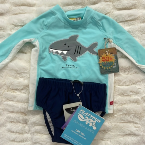 earth nymph | Swim | Nwt 2 Pc Uv Protection Blue Shark Long Sleeve ...